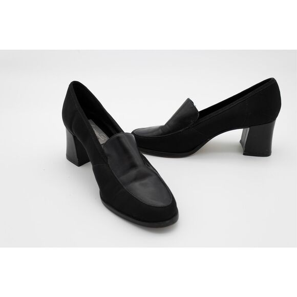 Vintage | Shoes | Vintage 9s Black Chunky Heel Loafer Pumps Laura B For ...